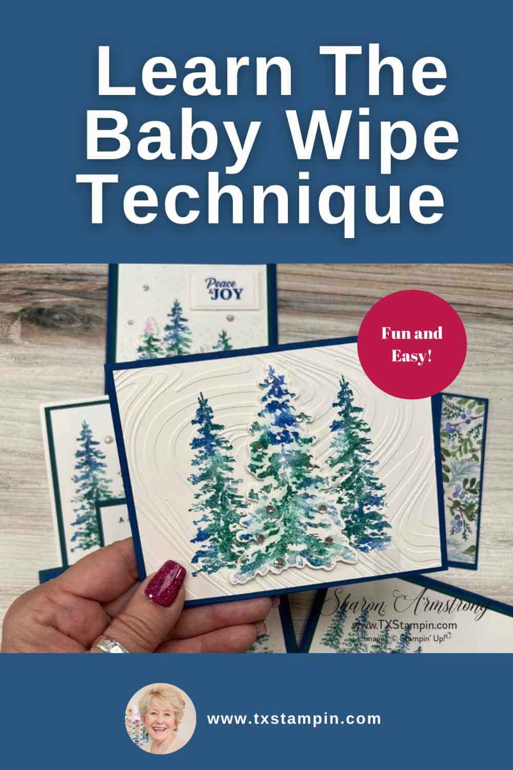 Baby Wipe Technique for Peaceful Evergreen Christmas Cards - TX Stampin ...
